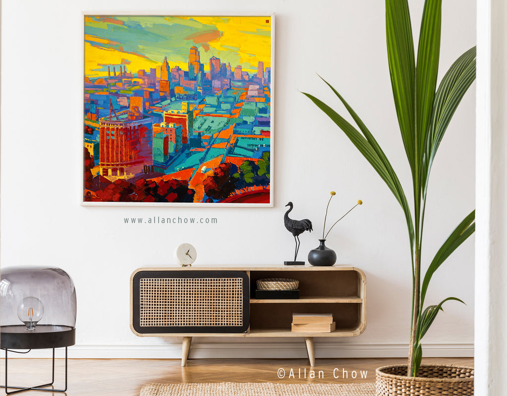 Kansas City landscape original art on canvas prints bold palette knife ...